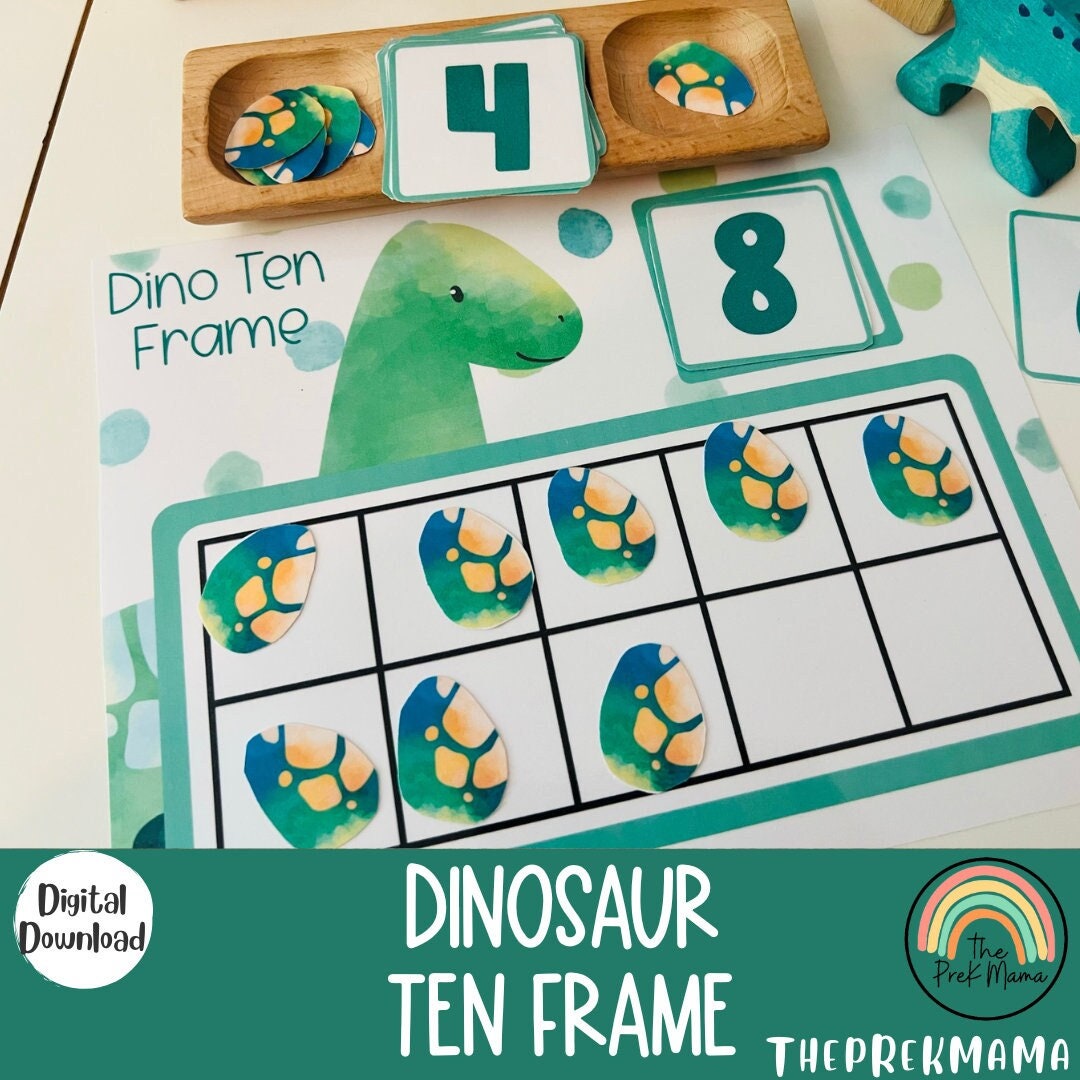 Dino Ten Frame, Numbers 1-10 Count and Match, Montessori Printable ...
