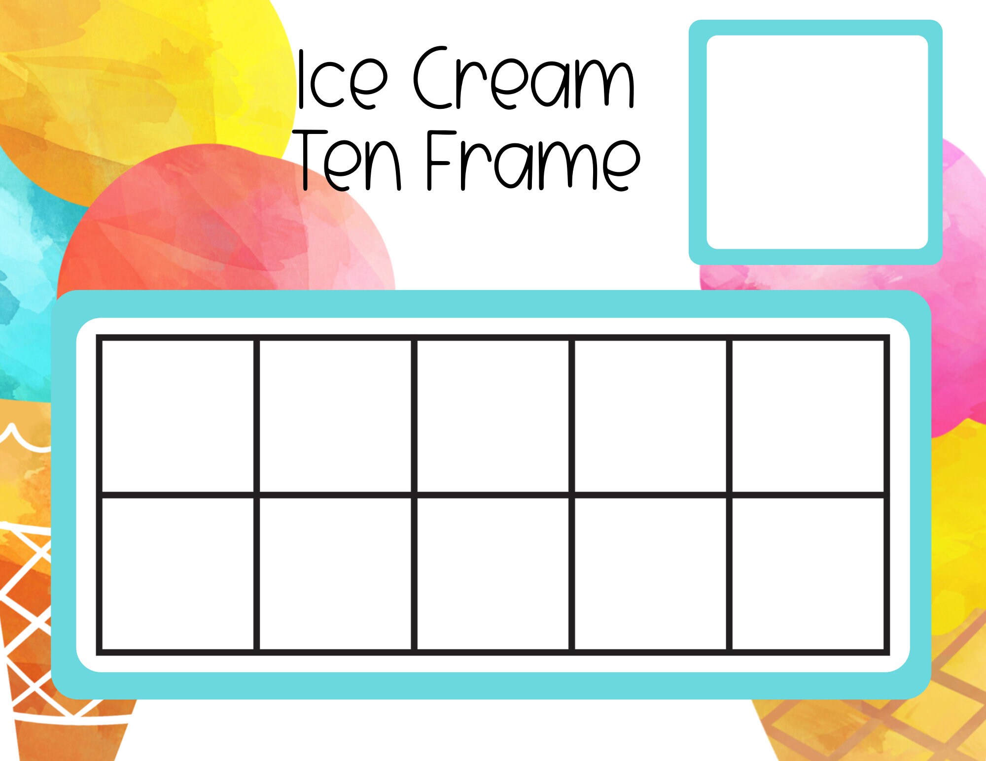 Ice Cream Ten Frame, Numbers 1-10 Count and Match, Montessori Printable ...