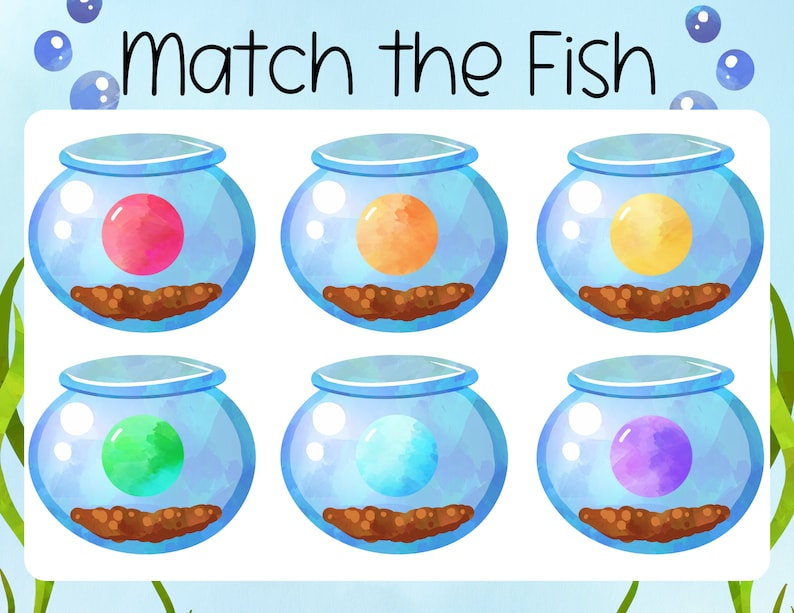Match the Fish Color Match Preschool Worksheet Toddler - Etsy