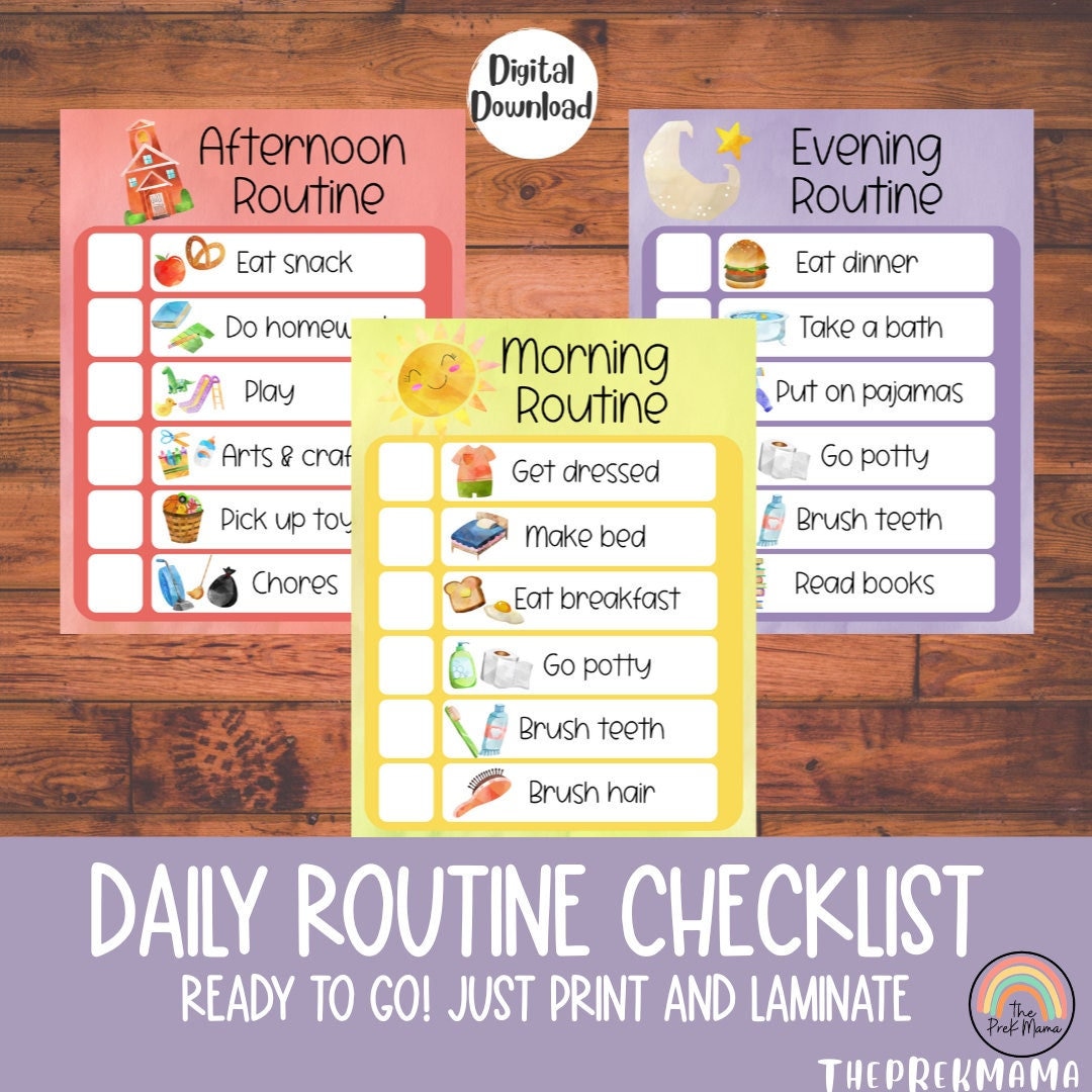 Daily Routine Checklist, Printable Chore Chart, Routine Chart, Routine ...