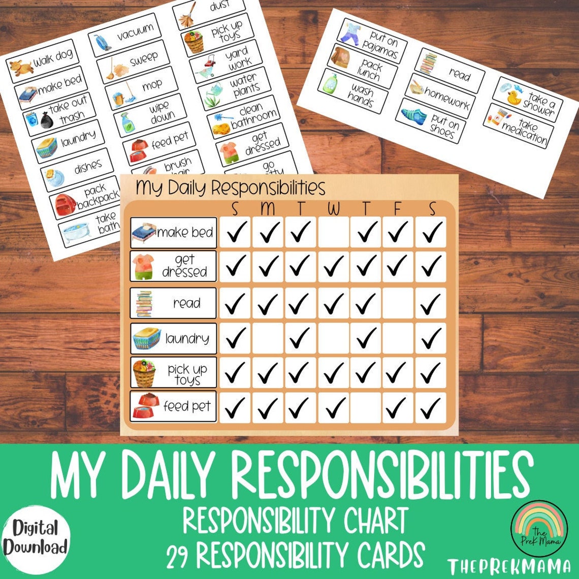 My Daily Responsibility Chart, Printable Chore Chart, Responsibilities ...