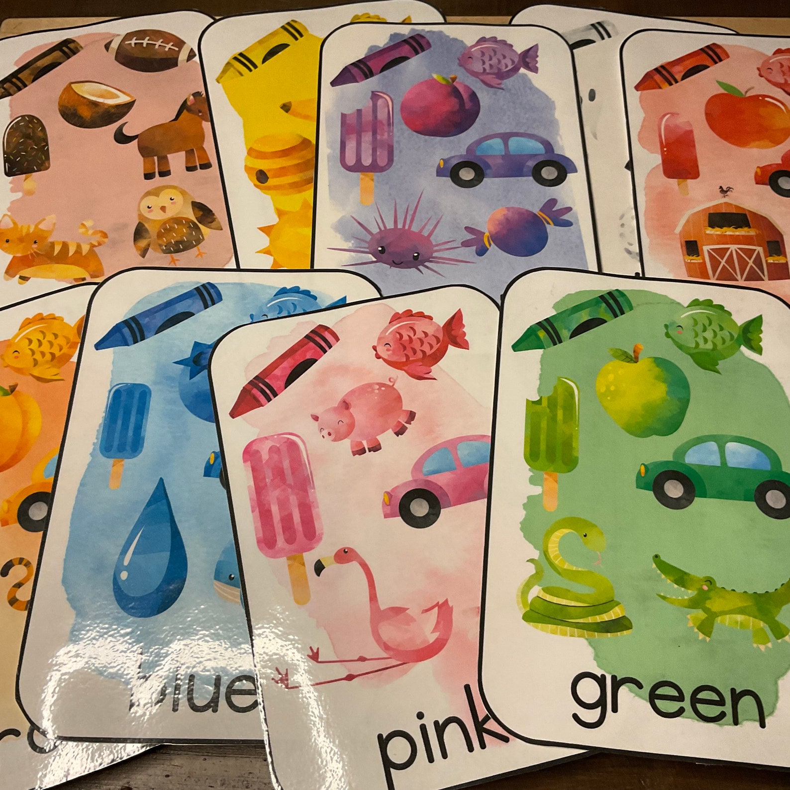 Color Posters / Flash Cards Preschool Printable Watercolor - Etsy