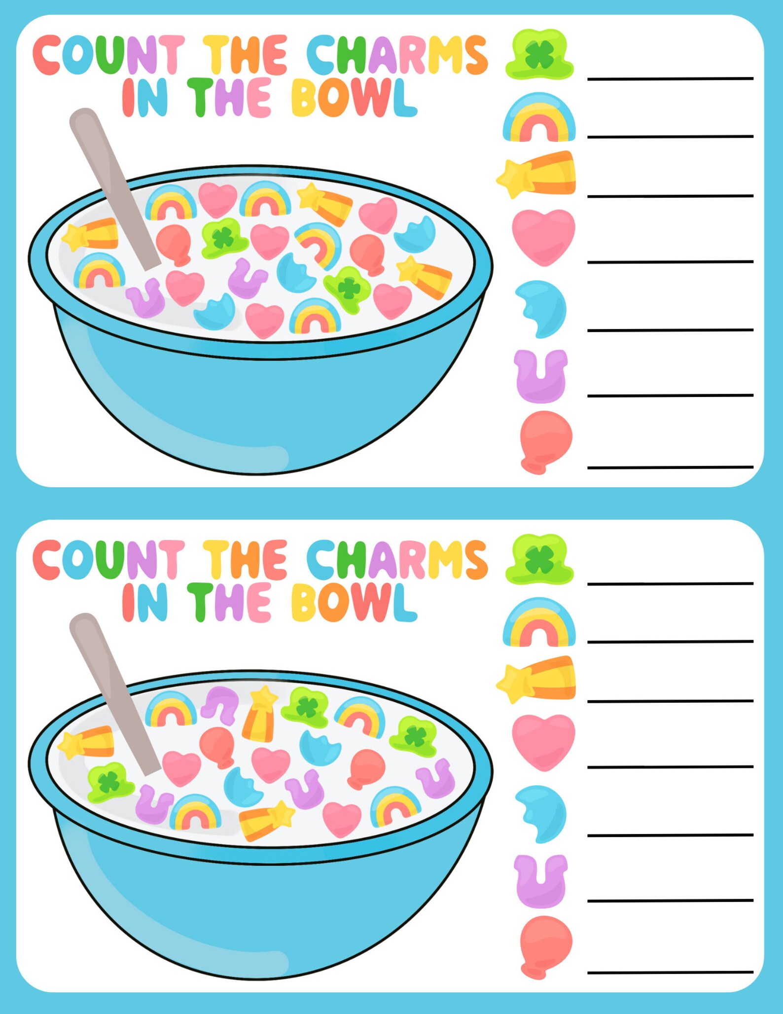 Count the Charms Lucky Cereal Preschool Printable Homeschool - Etsy