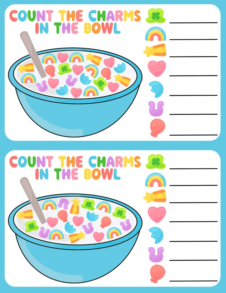 Count the Charms Lucky Cereal Preschool Printable Homeschool - Etsy