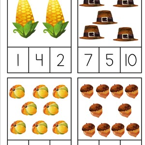 Thanksgiving Count and Clip Cards, Preschool Printable, Preschool Math ...