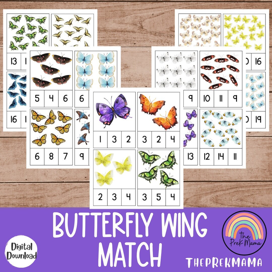 Butterfly Count and Clip Cards, Preschool Printable, Preschool Math ...