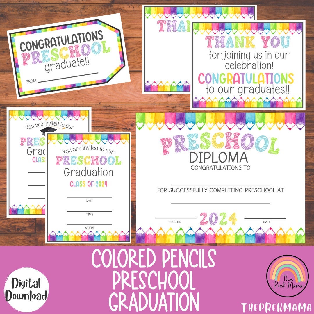 Colored Pencils Preschool Graduation, Preschool Diploma, Preschool ...