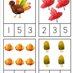 Thanksgiving Count and Clip Cards, Preschool Printable, Preschool Math ...