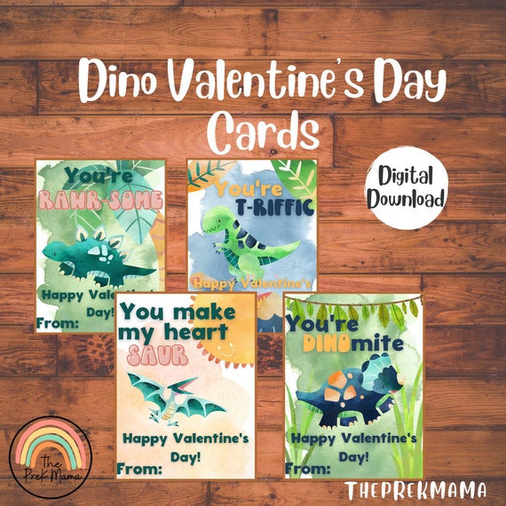 Dino Valentine's Day Cards Printable Valentine's Day | Etsy