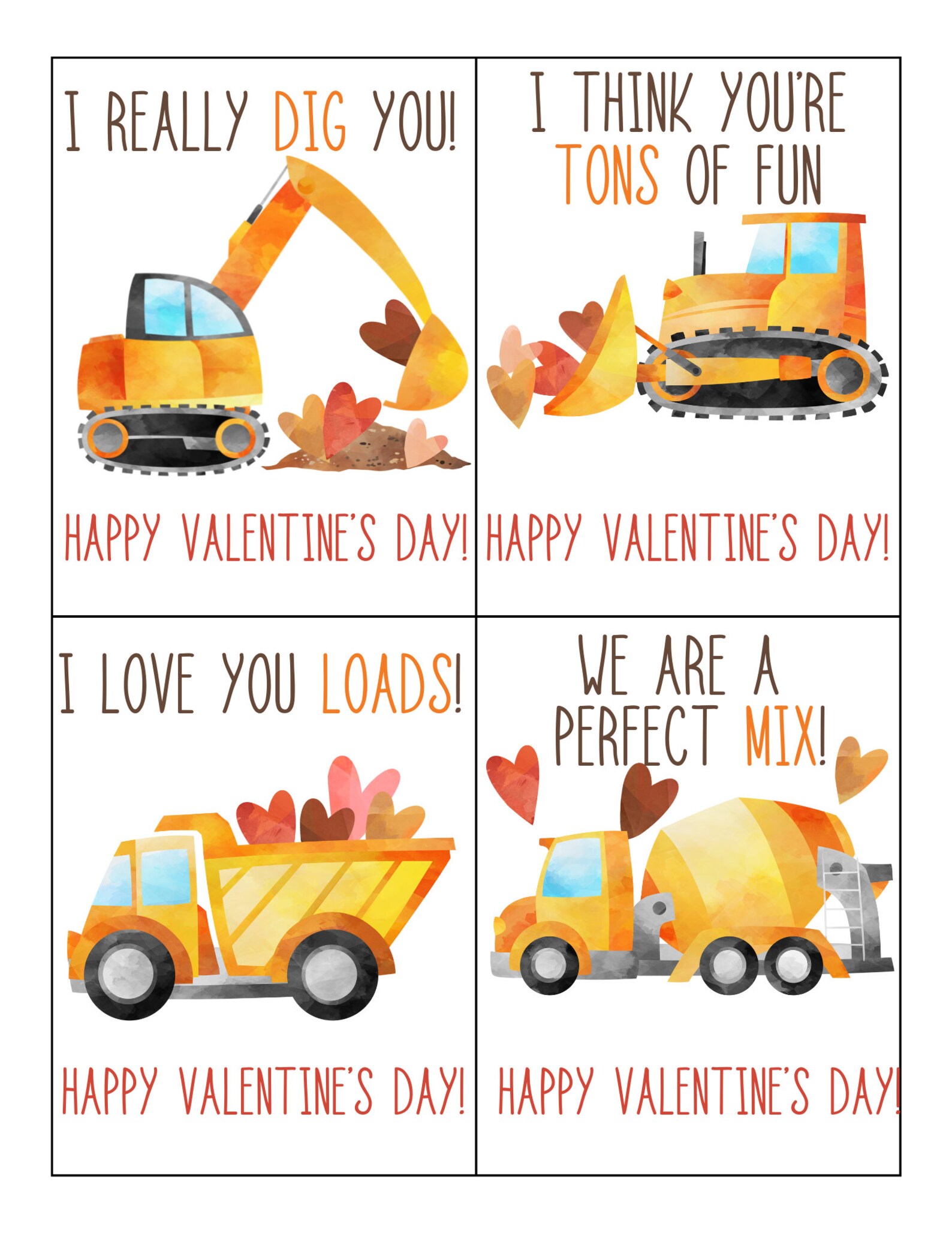 Construction Valentine's Day Cards, Printable Valentine's Day Cards ...