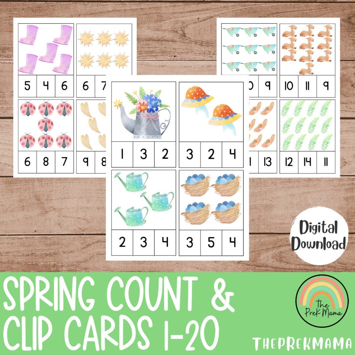 Spring Count and Clip Cards Preschool Printable Preschool - Etsy