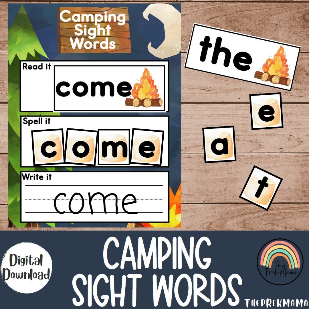 Camping Sight Words Preschool Worksheet Preschool Printable - Etsy