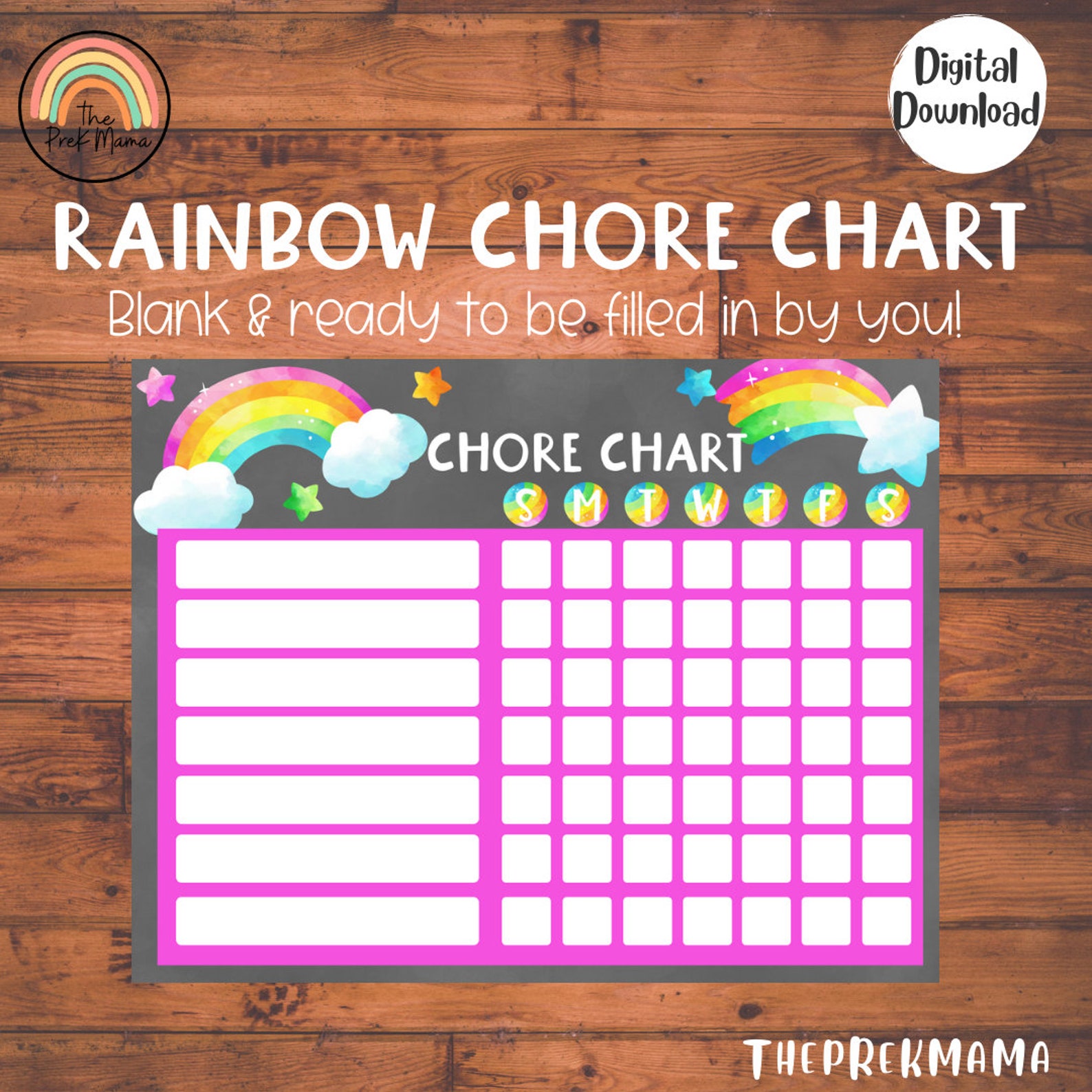 Rainbow Chore Chart Printable Chore Chart Blank Chore Chart | Etsy