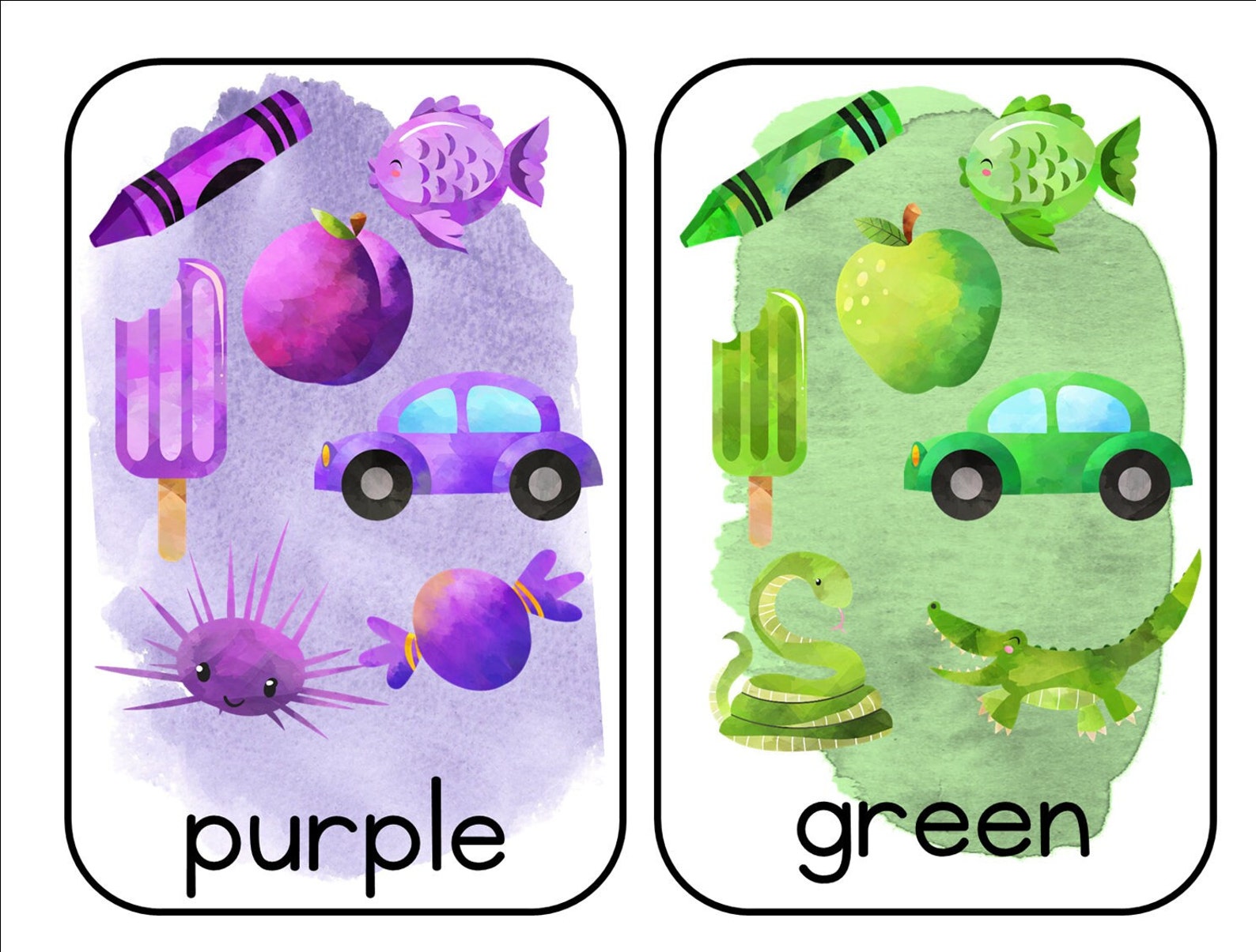 Color Posters / Flash Cards Preschool Printable Watercolor - Etsy