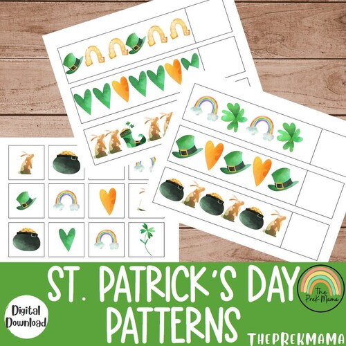 St. Patrick's Day Patterns Preschool Worksheets - Etsy