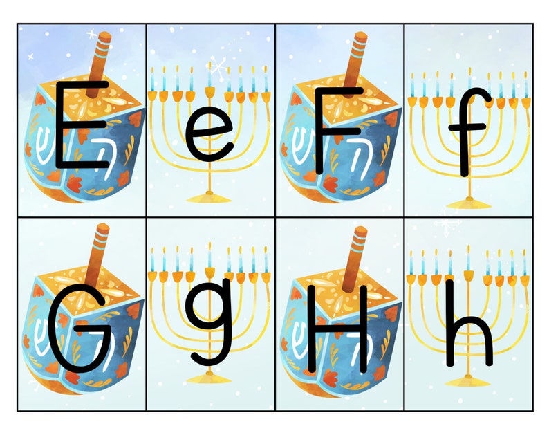 Hanukkah Alphabet Match, Hanukkah Preschool Printable, Alphabet ...