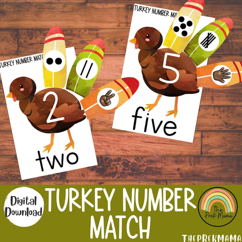 Turkey Number Match Thanksgiving Printable Montessori - Etsy