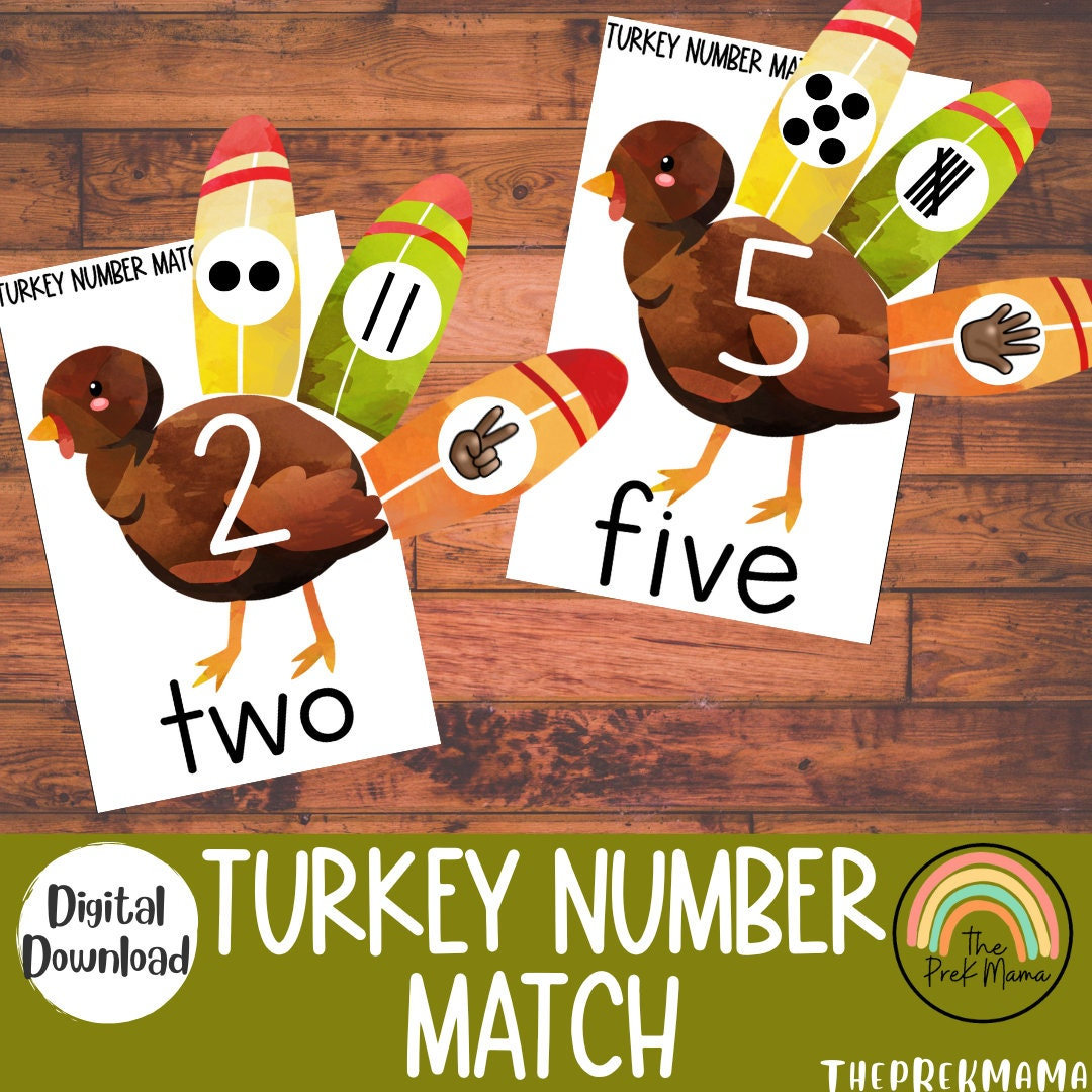 Turkey Number Match Thanksgiving Printable Montessori - Etsy