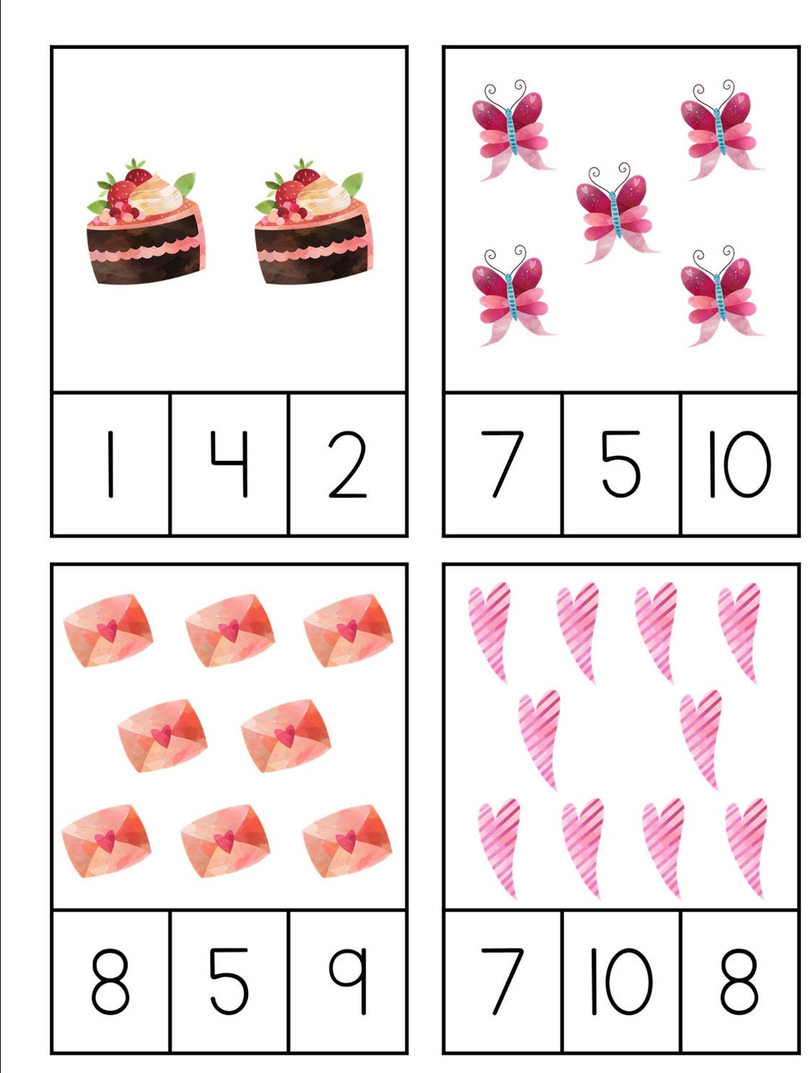 Valentine's Day Count and Clip Cards Preschool Printable - Etsy