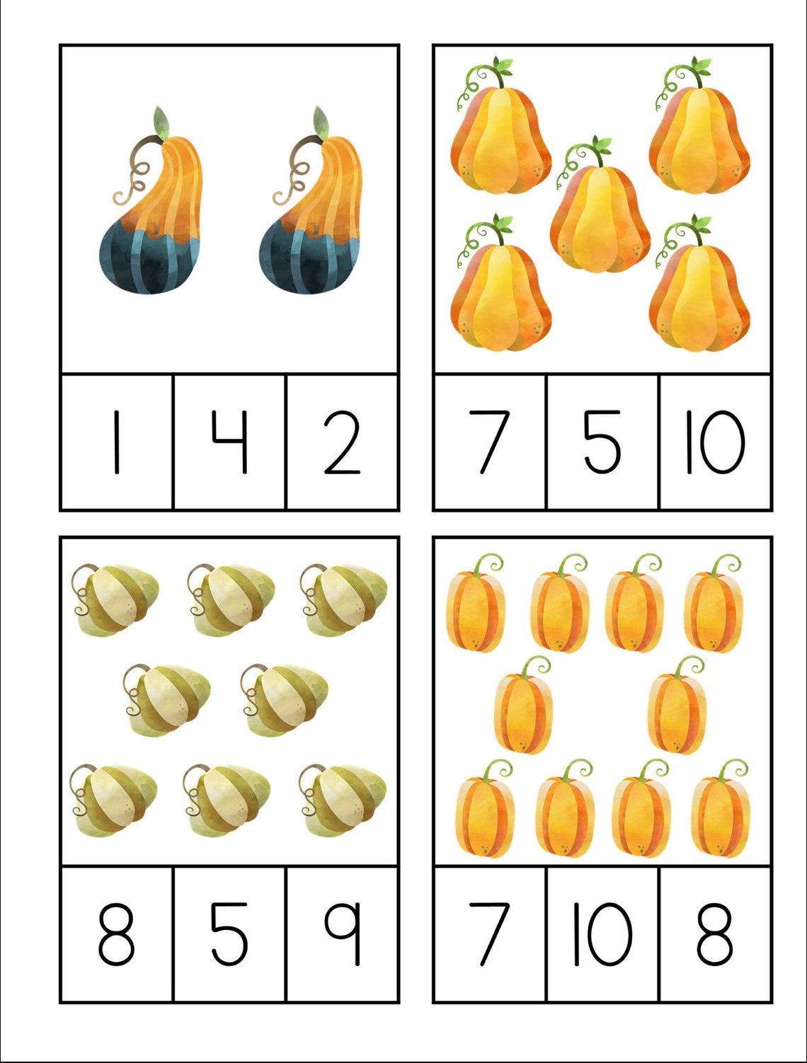 Fall Count and Clip Cards Preschool Printable Preschool - Etsy