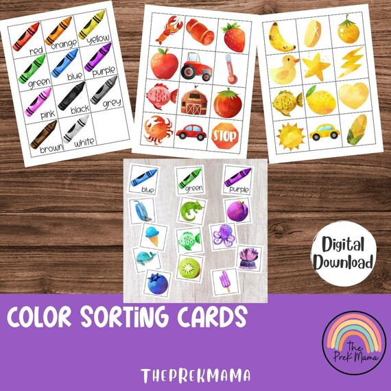 Color Sorting Cards Preschool Worksheet Preschool Printable - Etsy