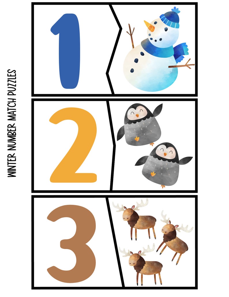 Winter Math Puzzles, Preschool Game, Winter Preschool Printable ...