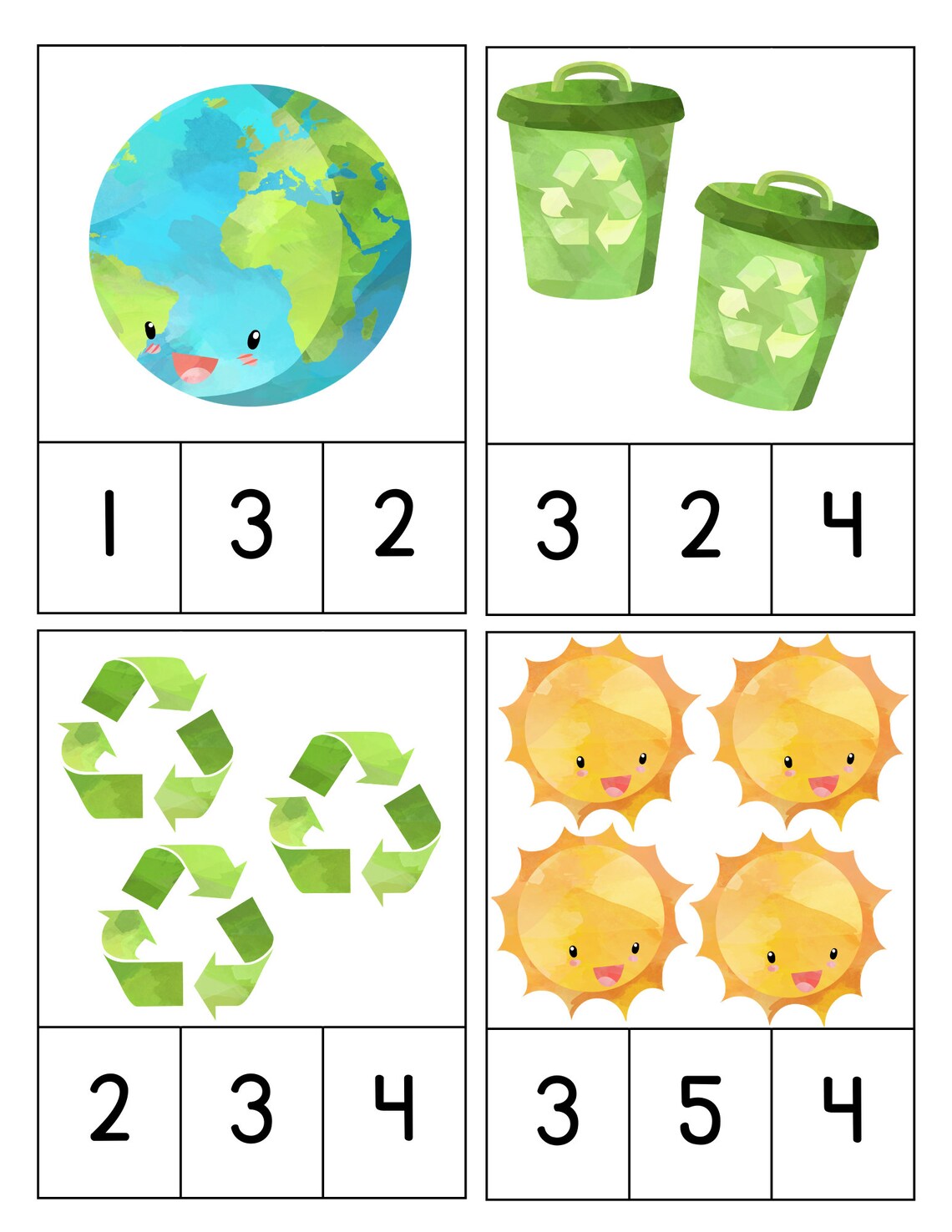 Earth Day Clip Cards Preschool Worksheet Preschool | Etsy
