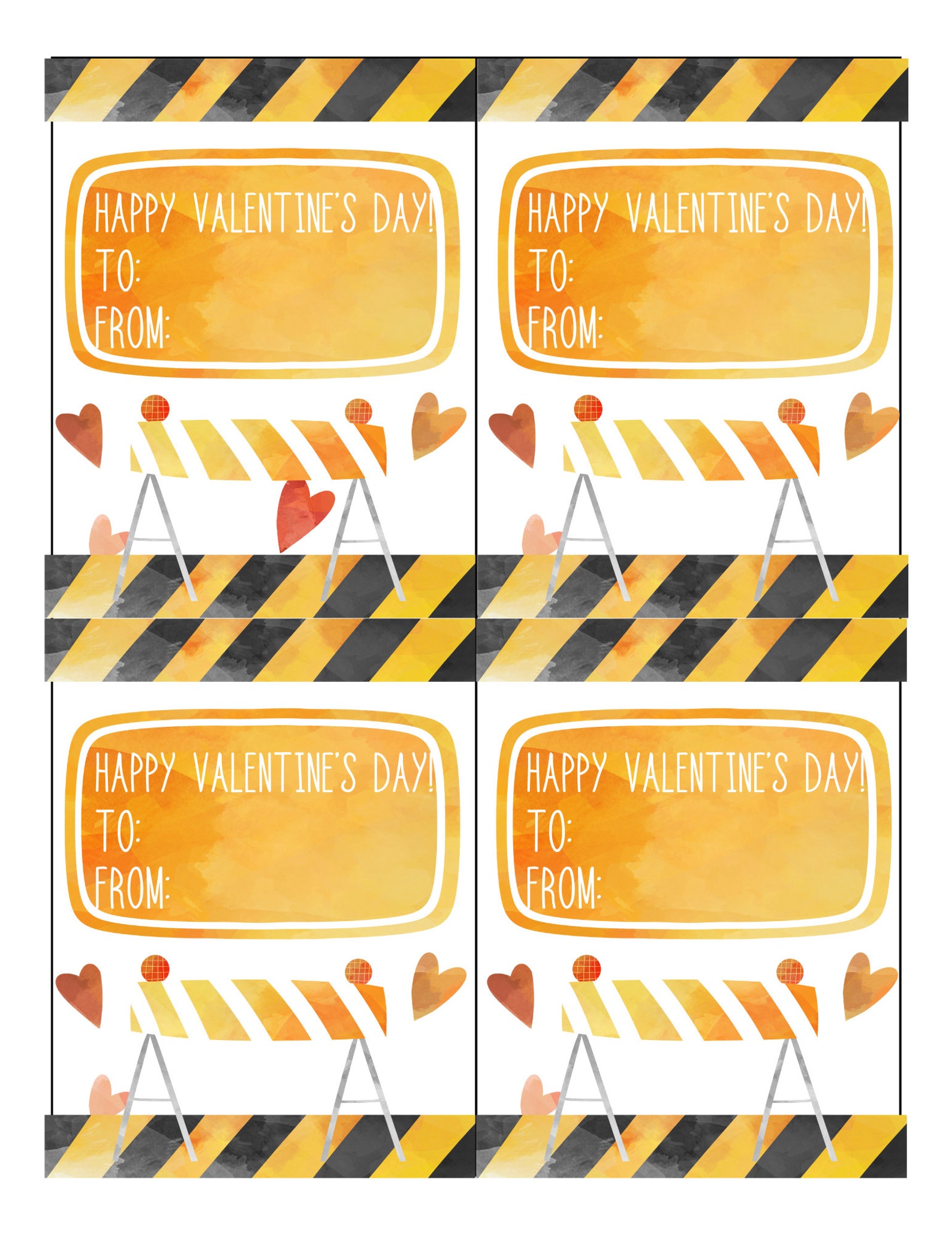 Construction Valentine's Day Cards, Printable Valentine's Day Cards ...