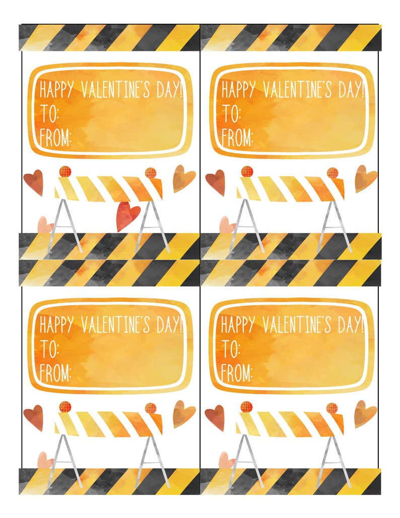 Construction Valentine's Day Cards Printable - Etsy
