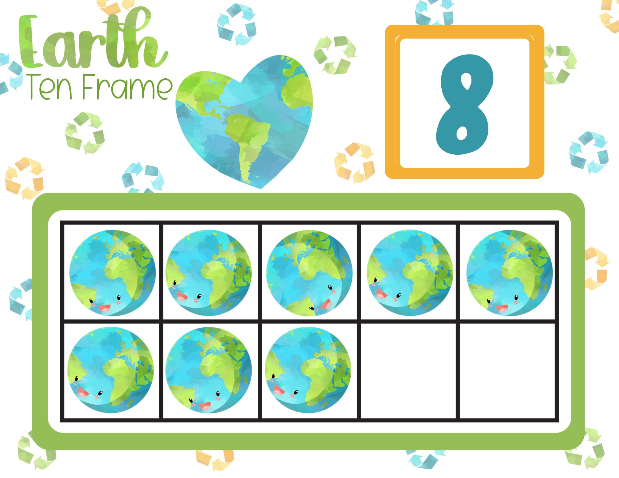 Earth Day Ten Frame, Preschool Worksheet, Preschool Printable ...