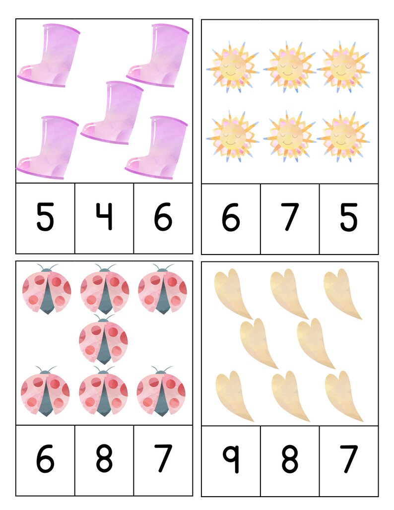 Spring Count and Clip Cards Preschool Printable Preschool - Etsy