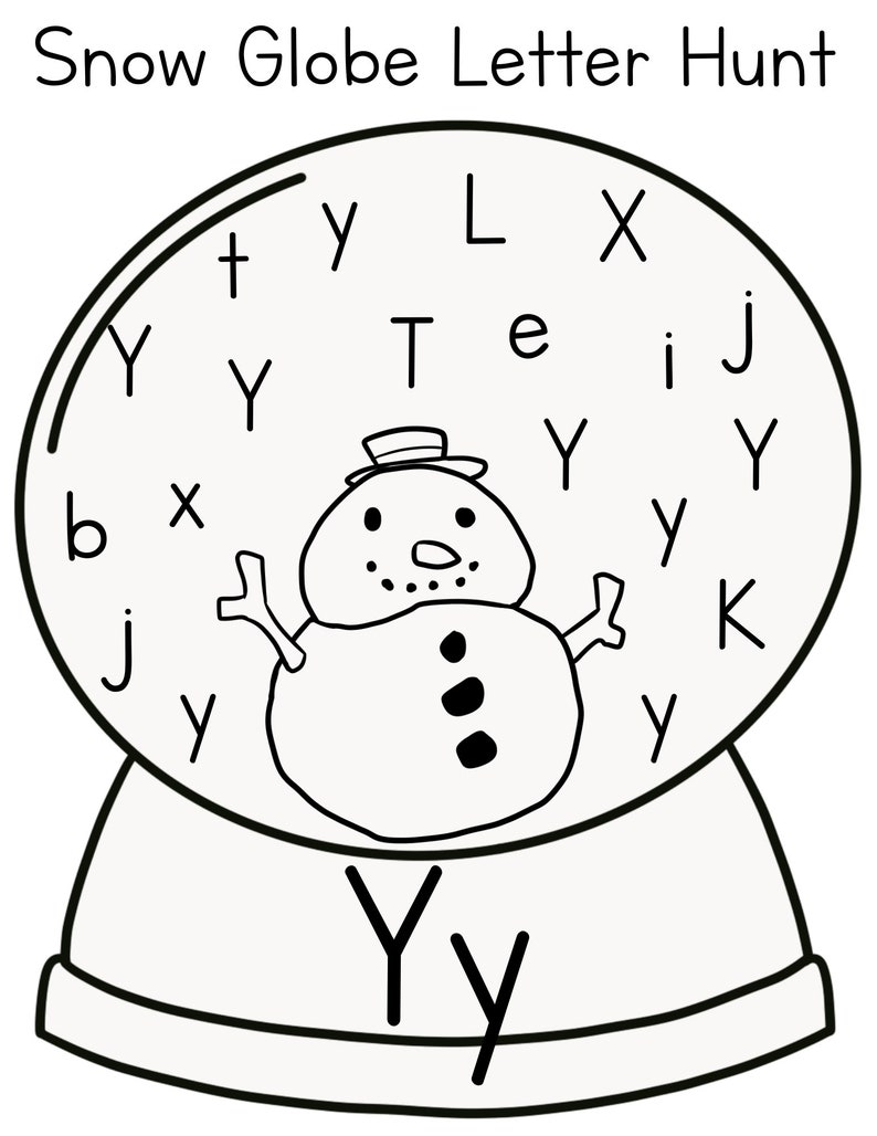 Snow Globe Letter Hunt, Winter Preschool Printable, Letter Recognition ...