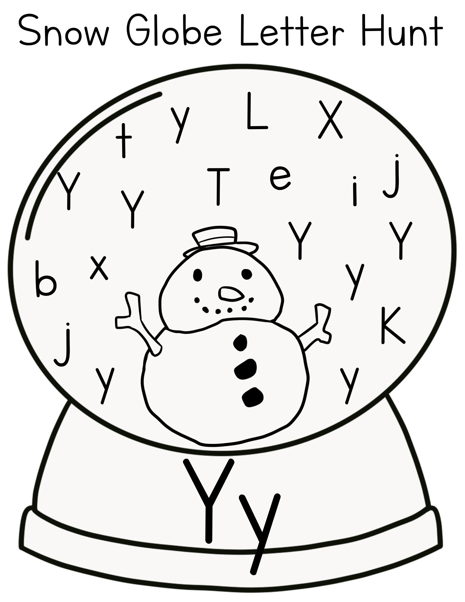 Snow Globe Letter Hunt, Winter Preschool Printable, Letter Recognition ...