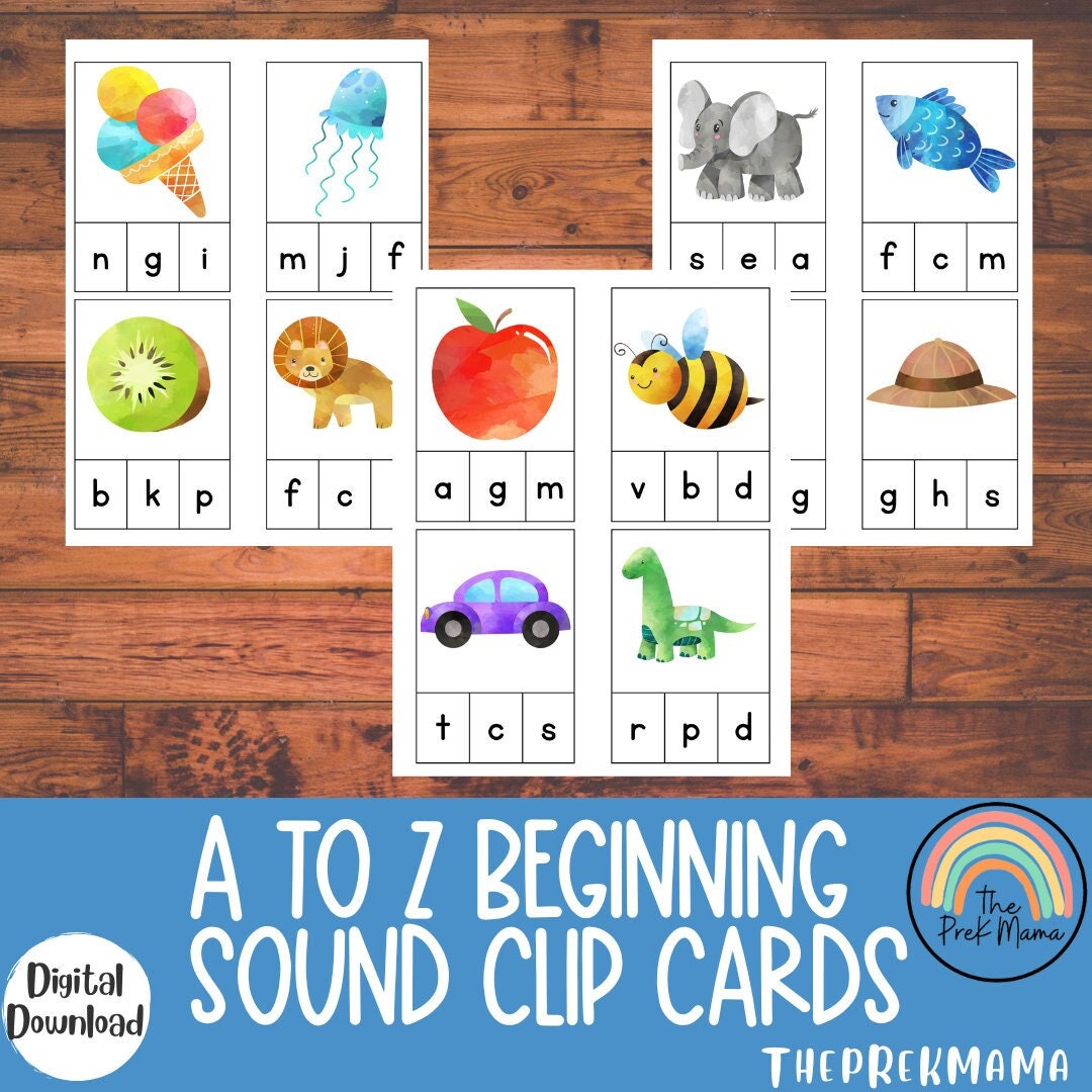 A to Z Beginning Sounds Clip Cards, Preschool Printable|, Kindergarten ...