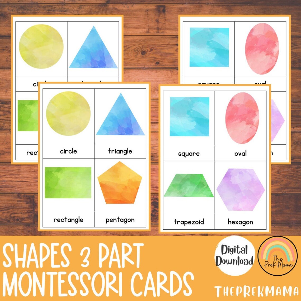 Shape Flash Cards 3 Part Montessori Cards Preschool - Etsy