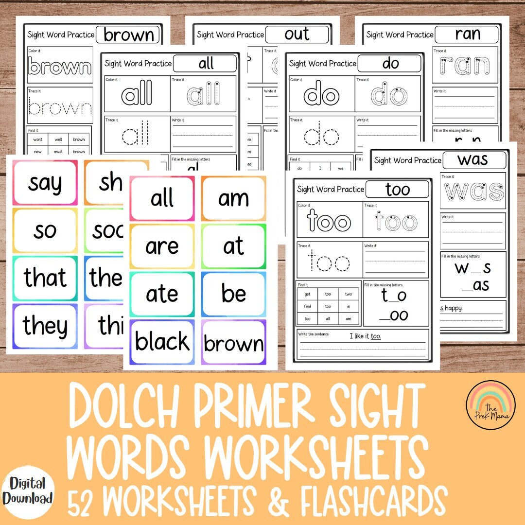 Dolch Primer Sight Words Worksheets, Kindergarten Sight Word Worksheets ...