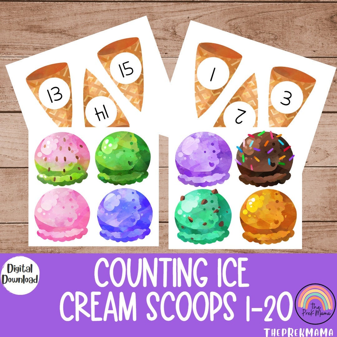 Count the Ice Cream Scoops Toddler Printable Preschool Math - Etsy