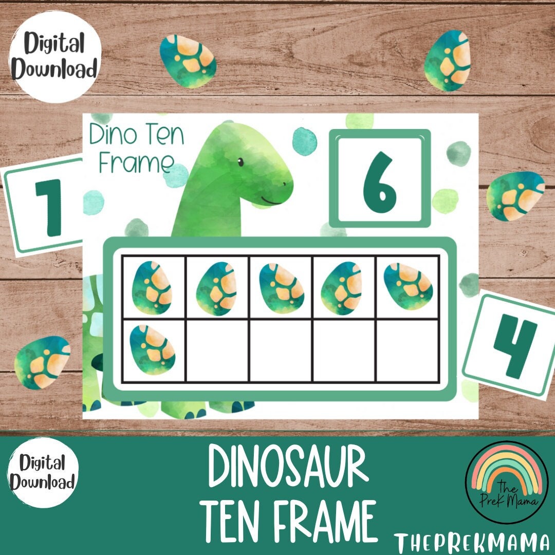 Dino Ten Frame Numbers 1-10 Count and Match Montessori - Etsy
