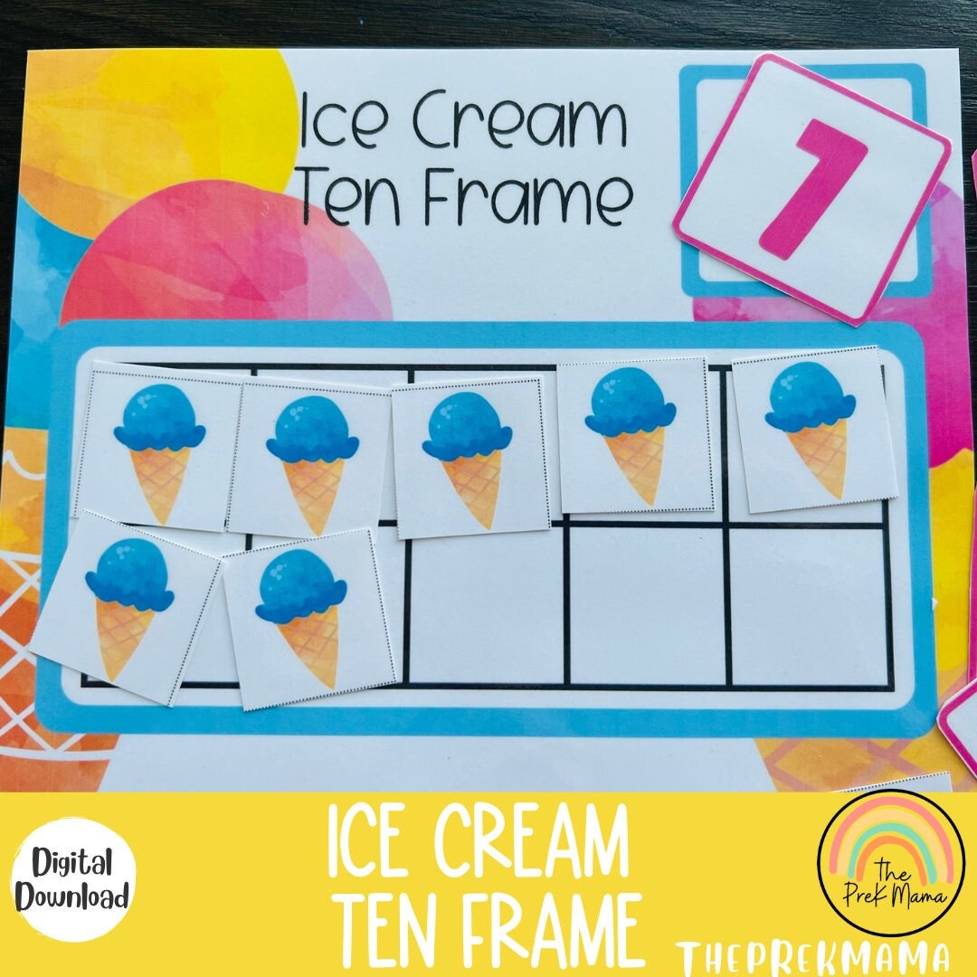 Ice Cream Ten Frame, Numbers 1-10 Count and Match, Montessori Printable ...
