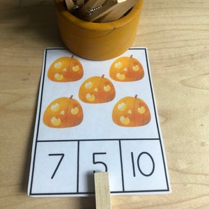 Jack-o-lantern Count and Clip Cards | Etsy