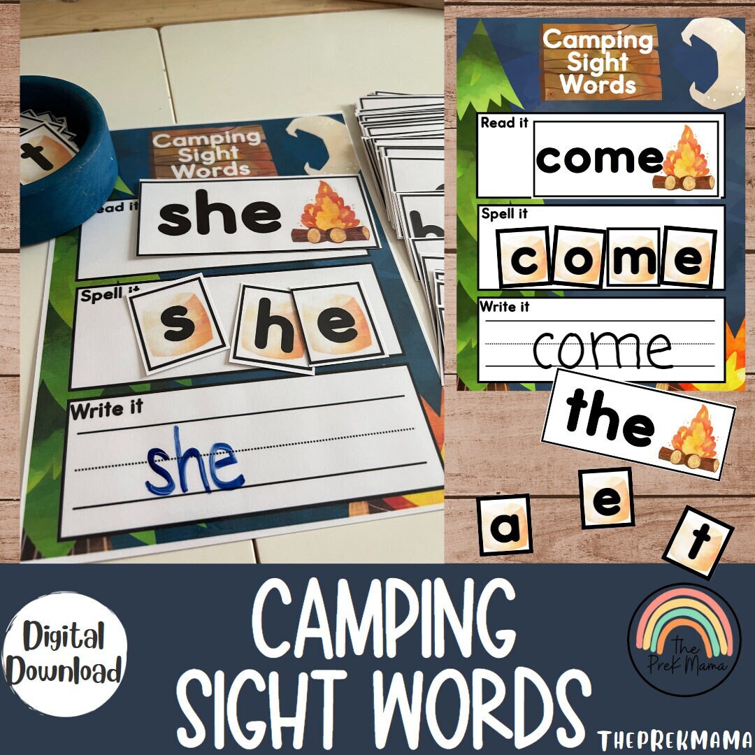 Camping Sight Words, Preschool Worksheet, Preschool Printable, Learning ...