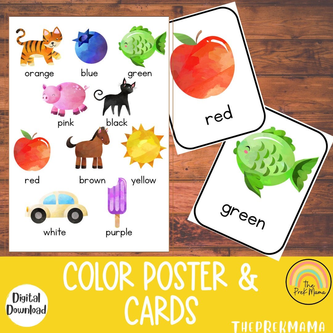 Color Poster and Flashcards, Preschool Printable Preschool Digital ...