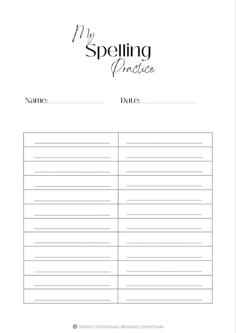 Spelling Practice Sheet - Etsy