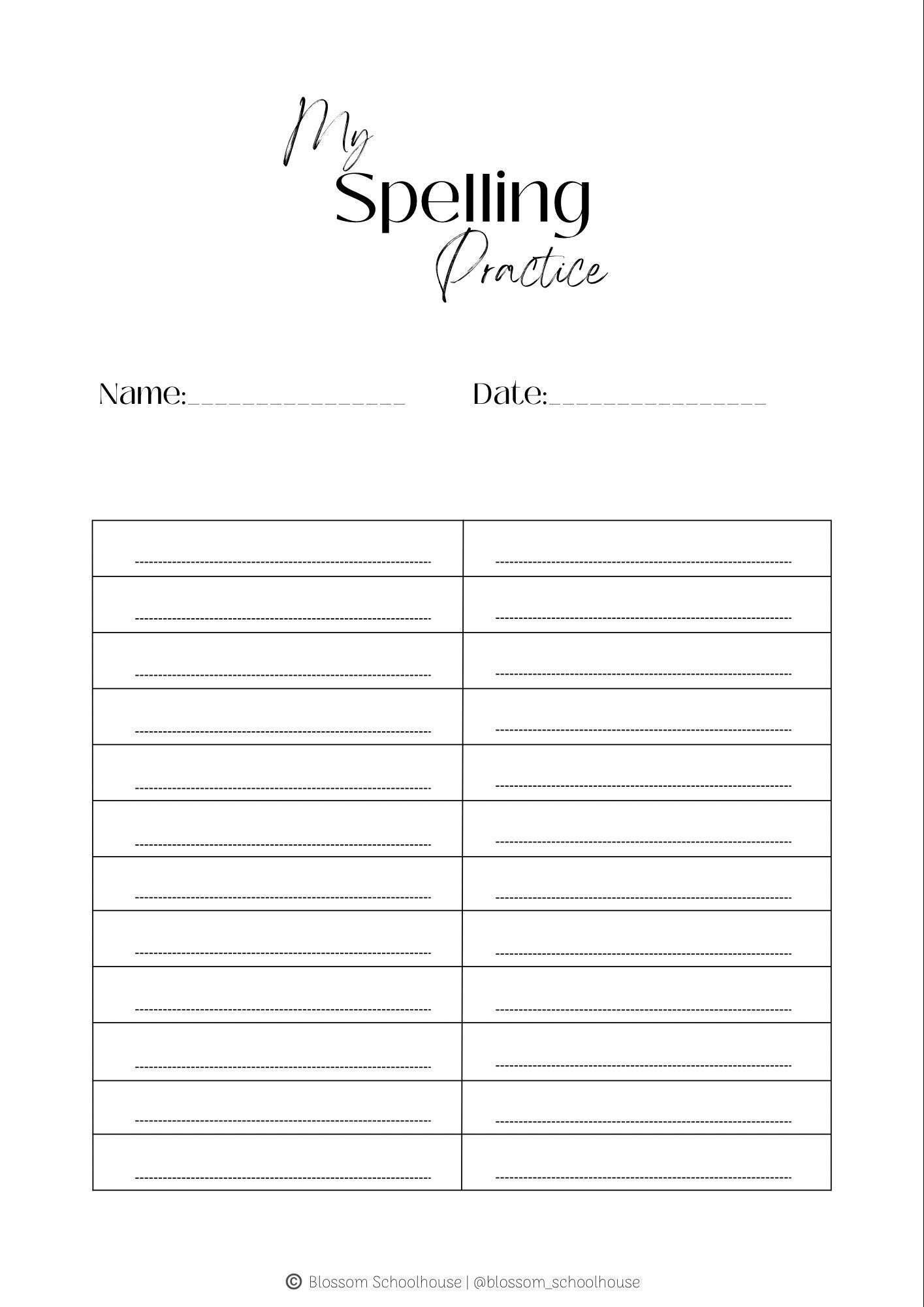 Spelling Practice Sheet - Etsy