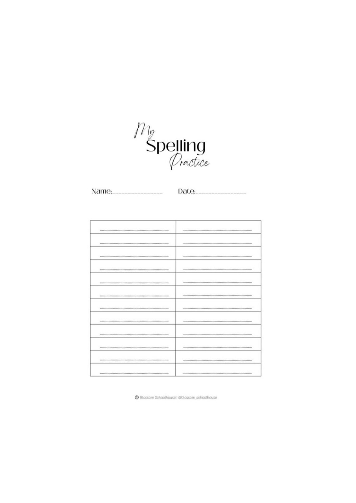 Spelling Practice Sheet - Etsy