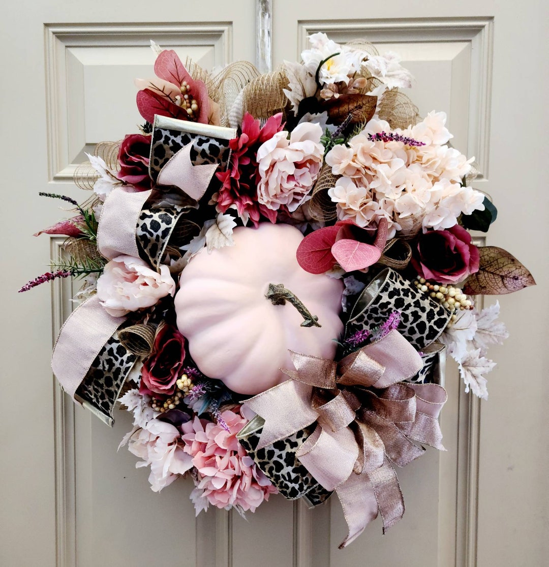 Pink Fall Wreath, Glam Wreath, Front Door Wreath, Pink Autumn Wreath ...