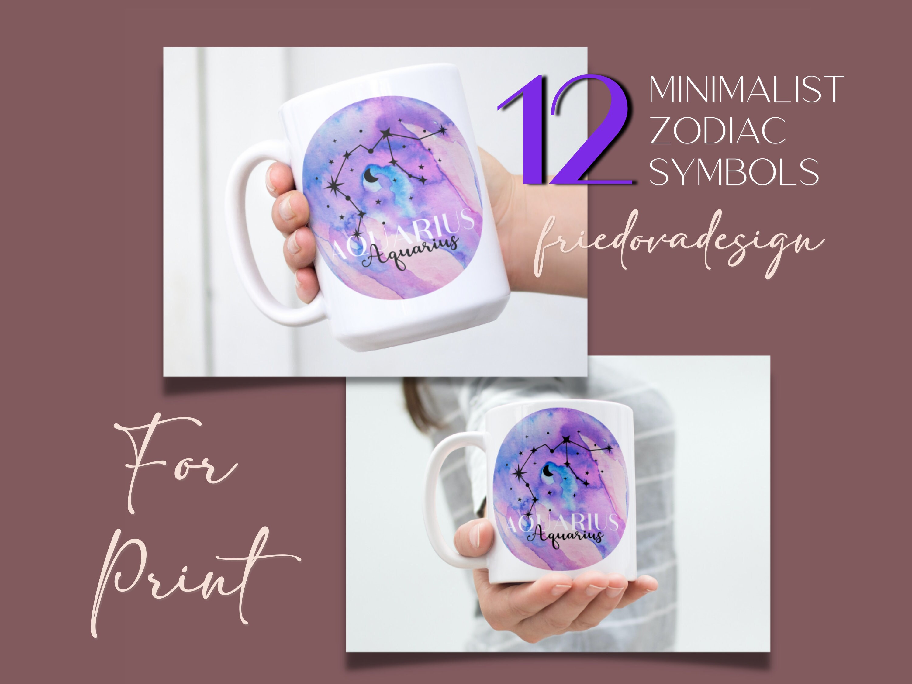 12 Zodiac Symbols | Design for Printing | Design for Mugs & T-shirts ...