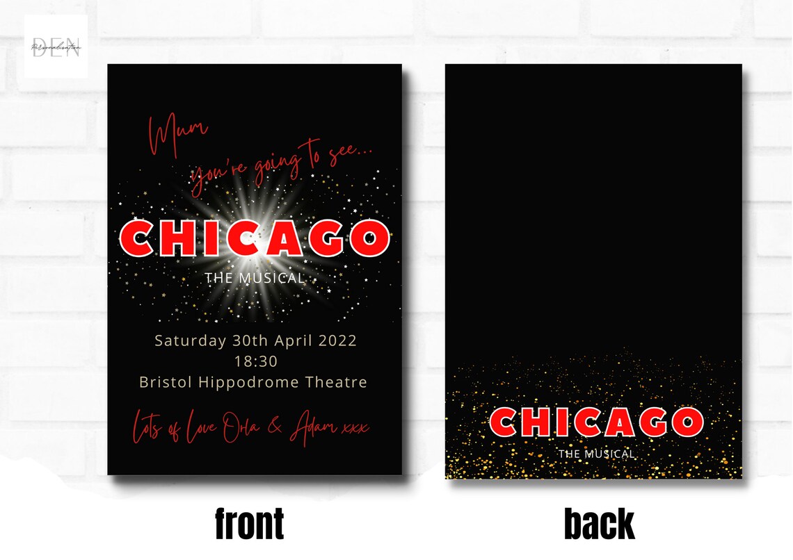 Chicago the Musical Reveal Ticket Chicago Reveal Card - Etsy UK