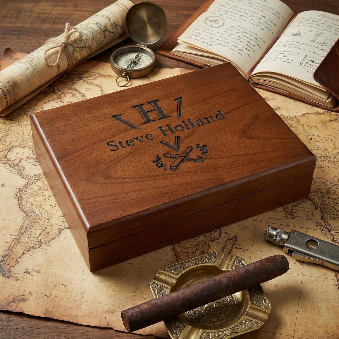 Personalized Cigar Box, Engraved Wooden Cigar Case, Birthday or Wedding ...