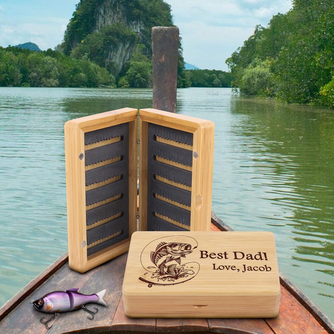 Engraved Fishing Lures Box for Fishing Enthusiasts: Personalized Bamboo ...